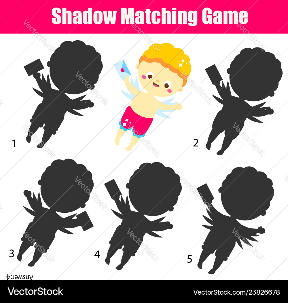 Shadow matching game cute cupid kids activity Vector Image