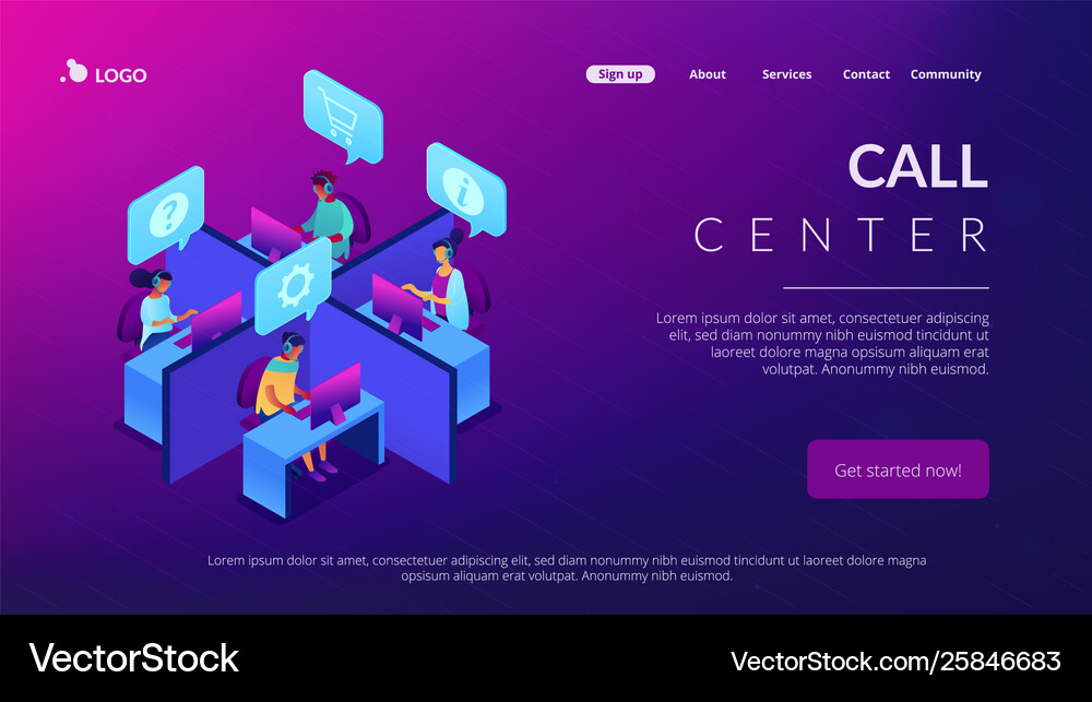 Call center isometric 3d landing page Royalty Free Vector