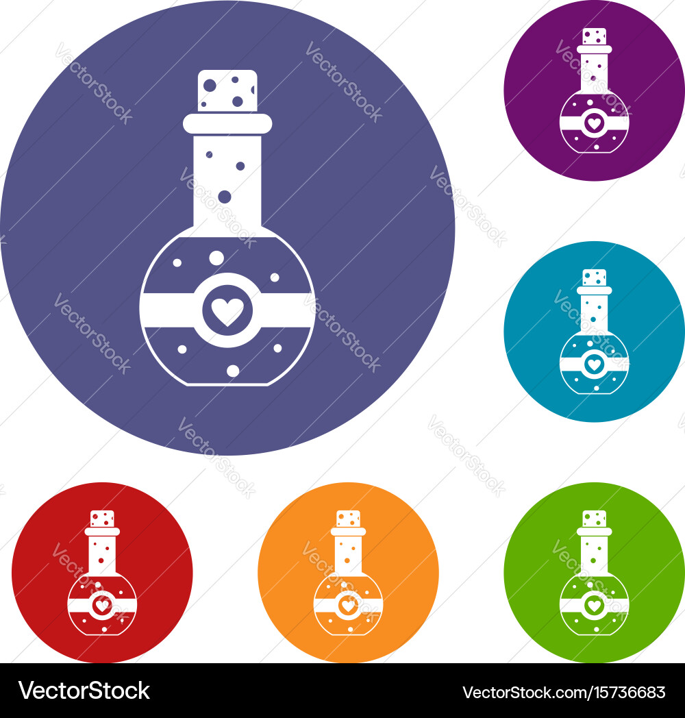 Flask of love elixir icons set Royalty Free Vector Image
