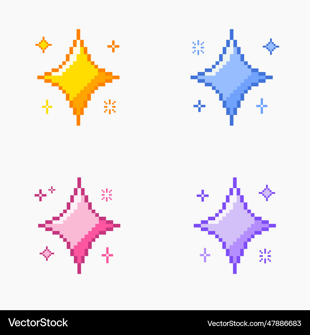 Glitter stars sparkling pixel art bright Vector Image