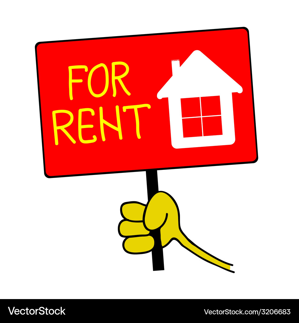Hand holding a sign with a message for rent Vector Image
