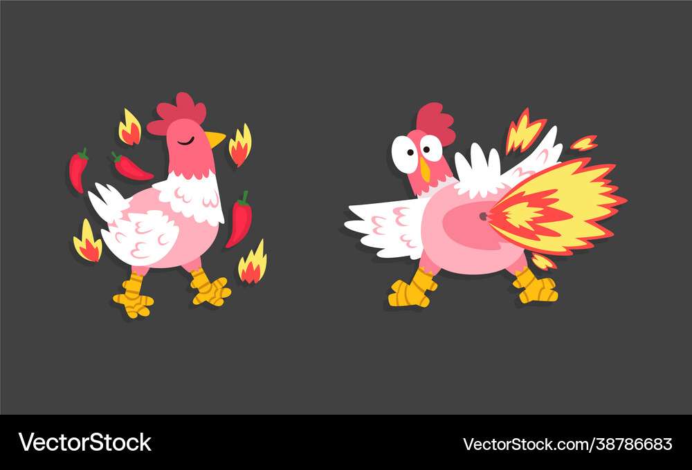 Hot spicy chicken with fire and chilli pepper Vector Image