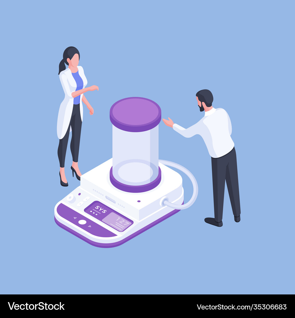 Lab workers with medical equipment in work Vector Image