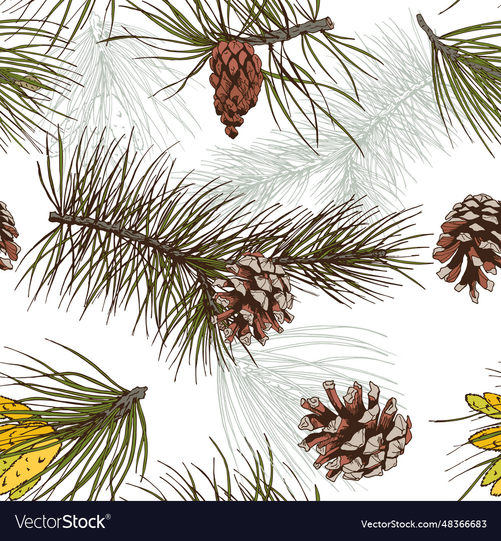 Pine branches colored seamless pattern Royalty Free Vector