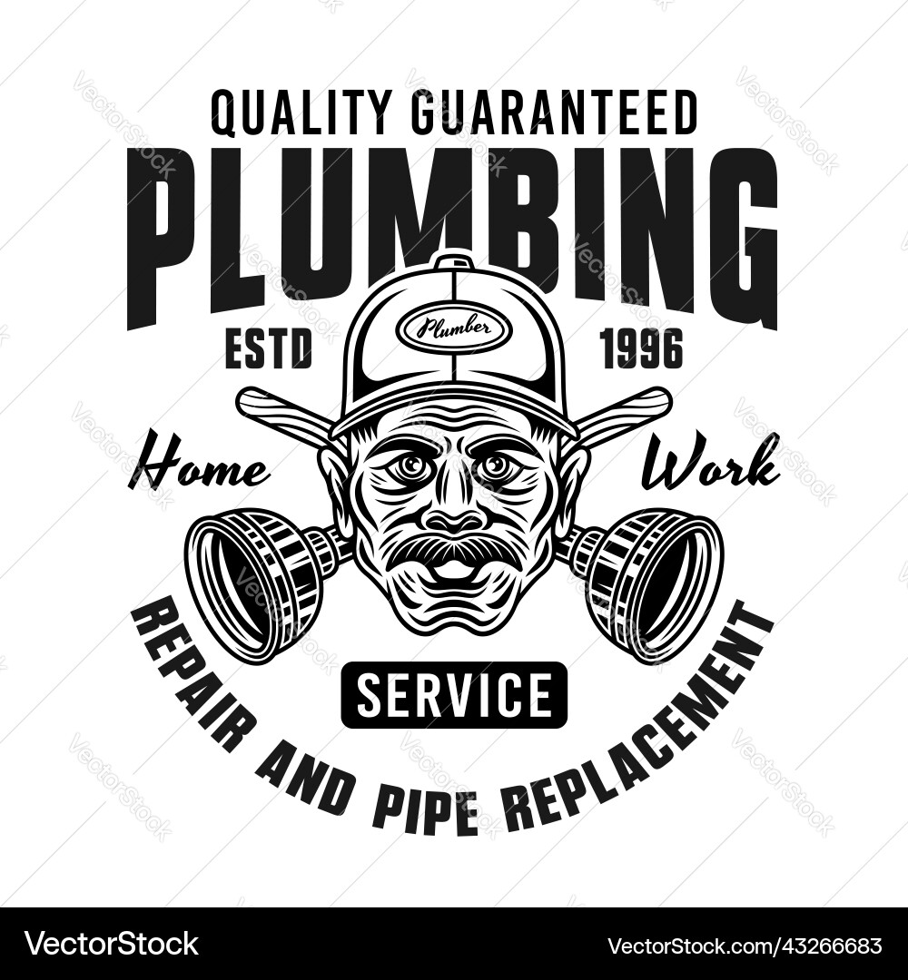 Plumbing service vintage emblem label Royalty Free Vector