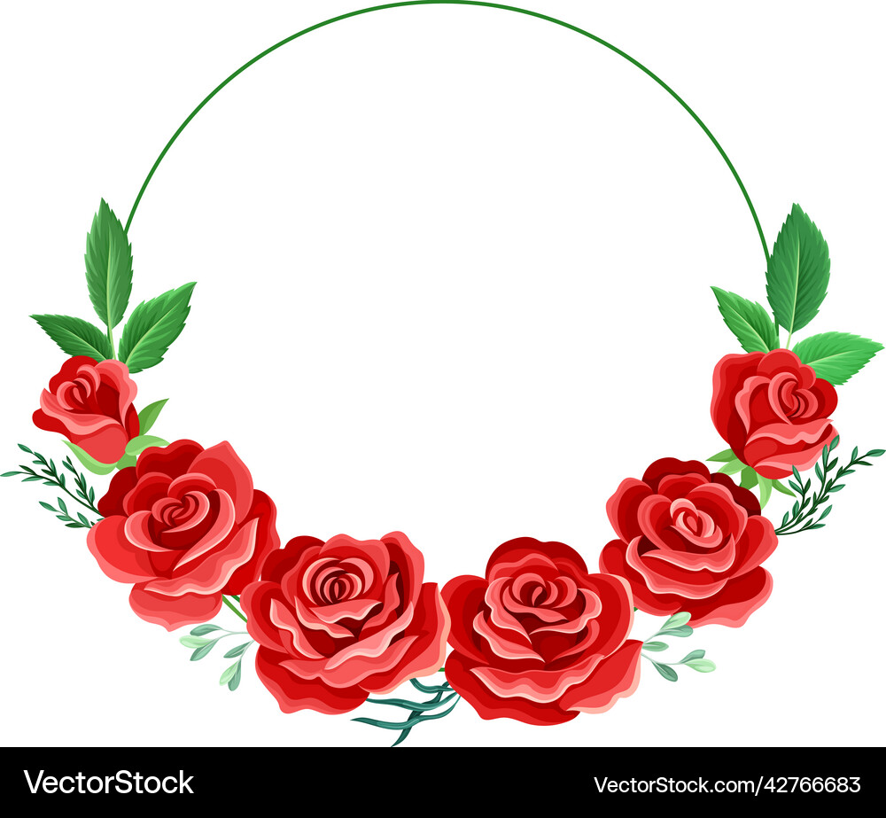Round rose frame with red lush bud and green Vector Image