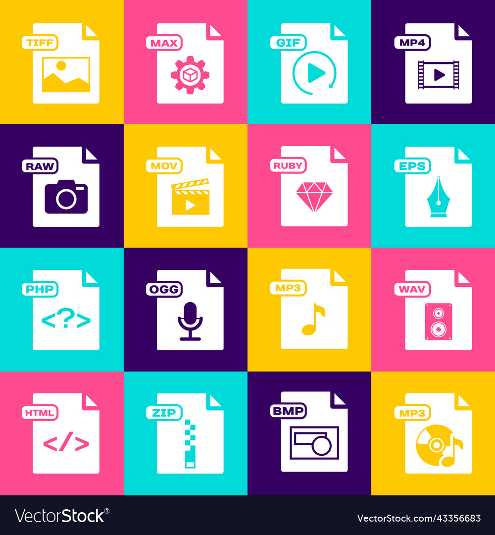 Set mp3 file document wav eps gif mov raw Vector Image Set mp3 file document wav eps gif mov raw Vector Image