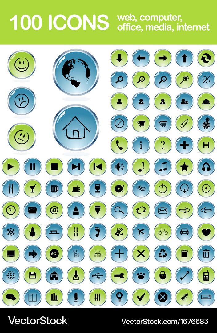 Set of 100 glossy web icons Royalty Free Vector Image