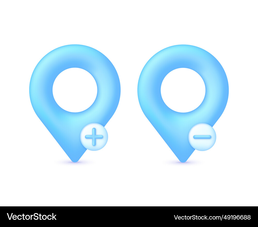 3d location pin and plus minus sign Royalty Free Vector