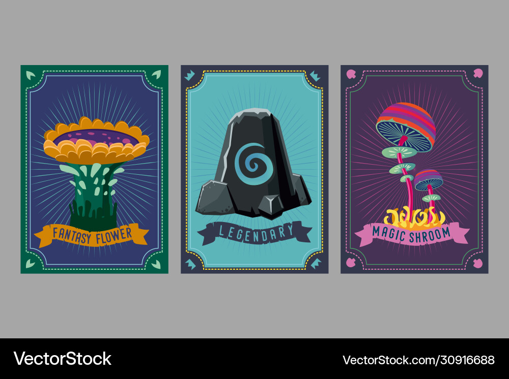 Card game collection fantasy ui kit with magic Vector Image