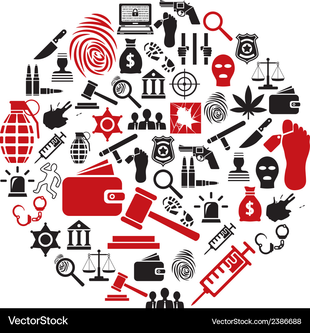 Crime and justice icons in circle Royalty Free Vector Image