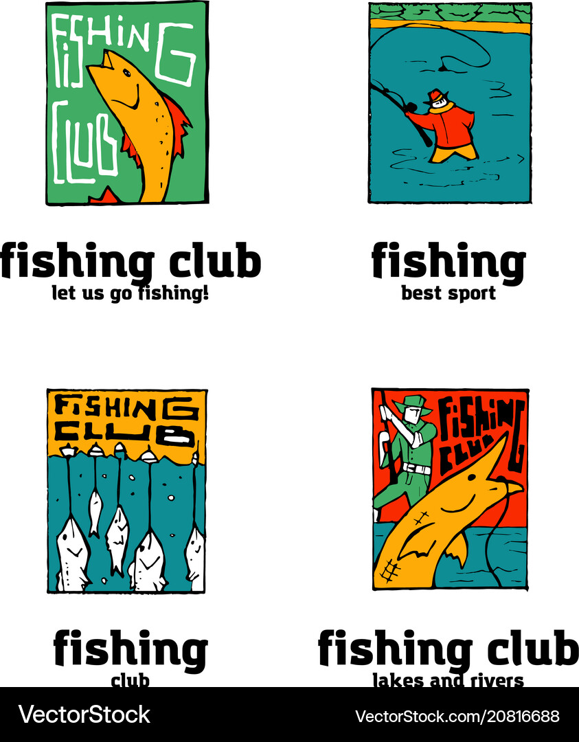 Fishing club logo set Royalty Free Vector Image