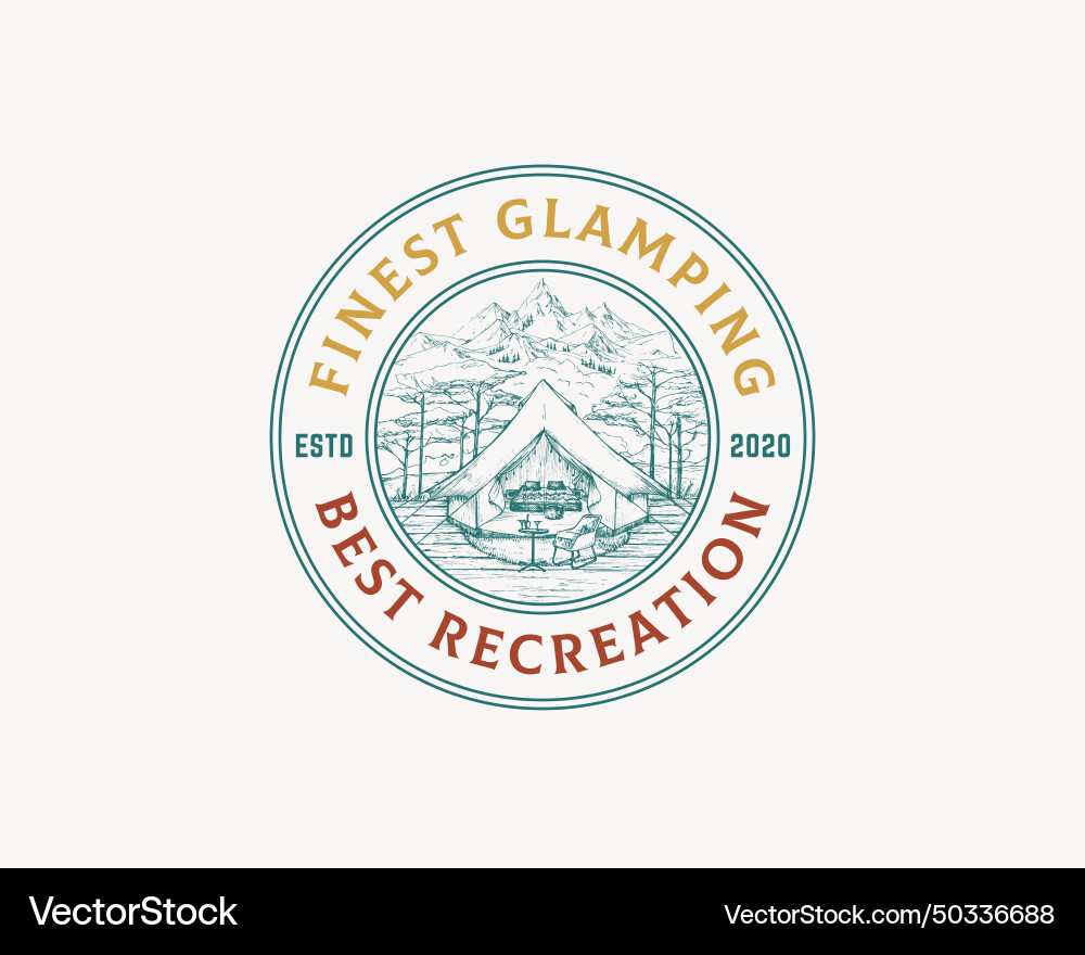 Glamping recreation retro frame badge logo Vector Image