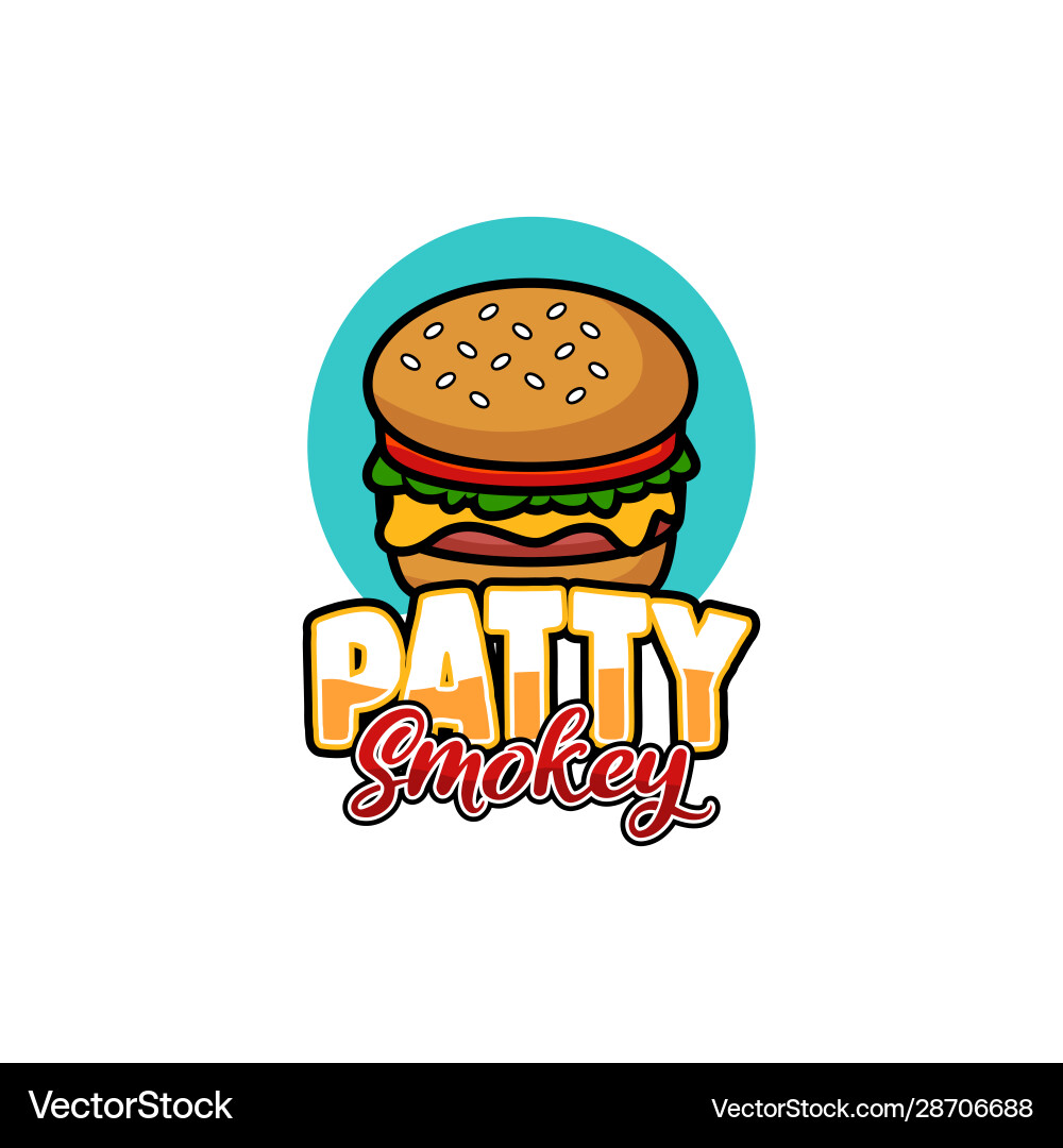 Patty smokey burger logo design Royalty Free Vector Image
