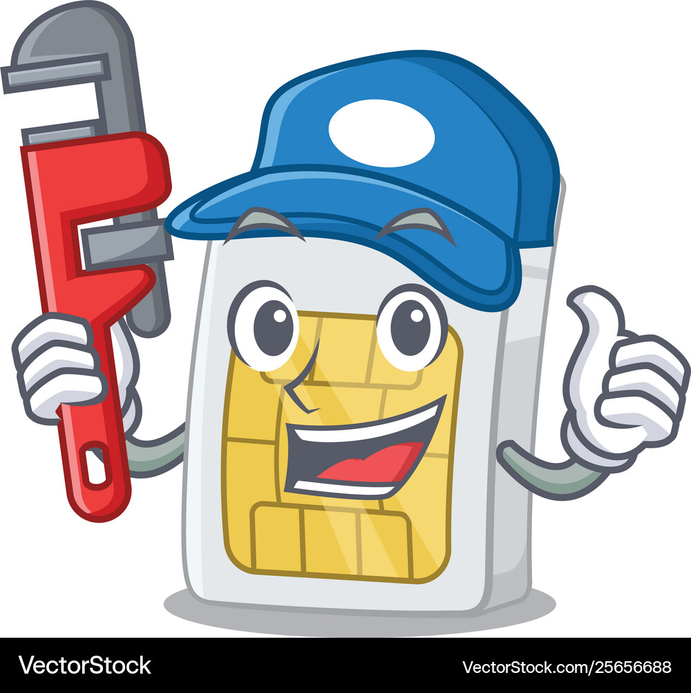 Plumber simcard in a mascot wallet Royalty Free Vector Image