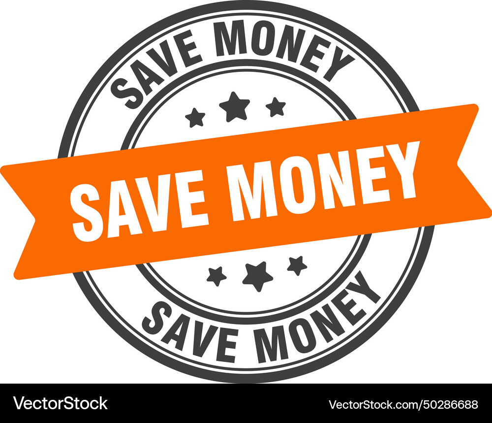 Save money stamp label on transparent Royalty Free Vector