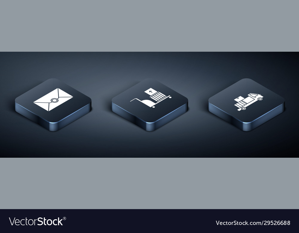 Set isometric envelope delivery truck Royalty Free Vector Set isometric envelope delivery truck Royalty Free Vector