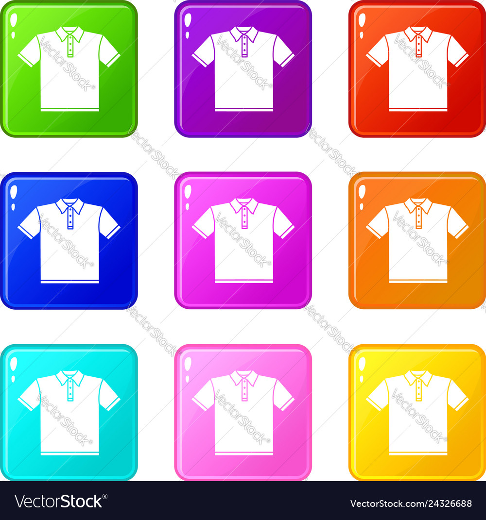 T-shirt icons set 9 color collection Royalty Free Vector