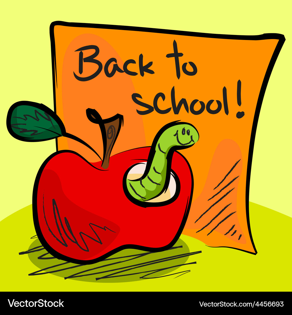 Back to school worm in apple Royalty Free Vector Image