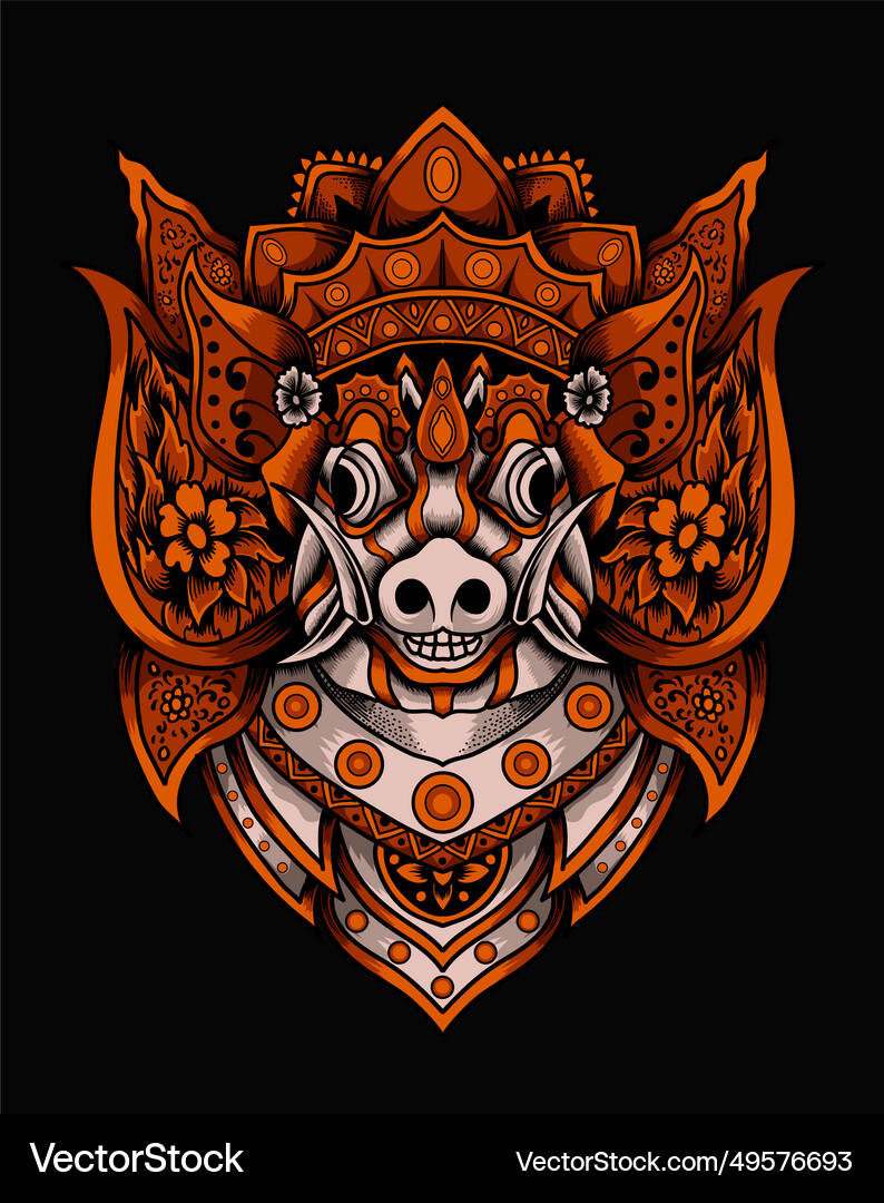Barong bangkung on black background Royalty Free Vector