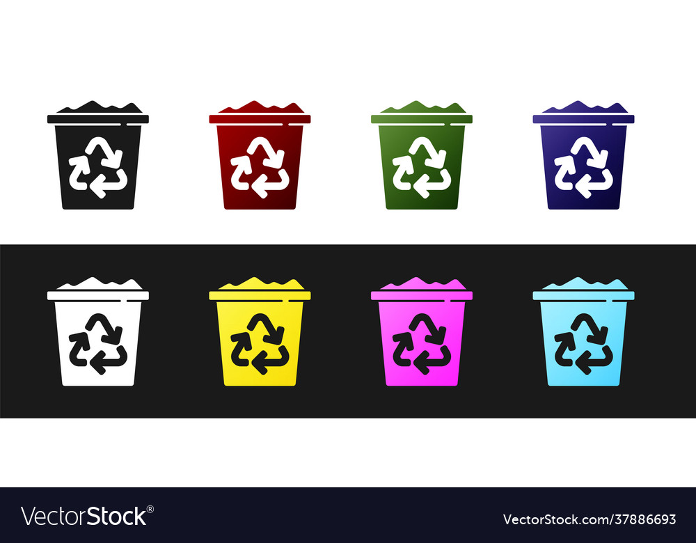 Set recycle bin with recycle symbol icon isolated Vector Image