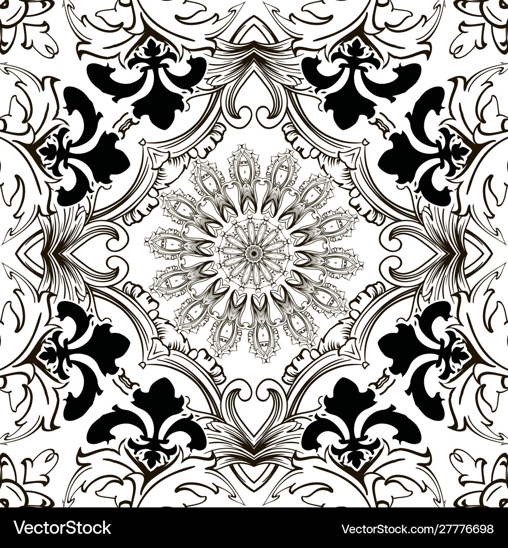 Baroque style black and white seamless Royalty Free Vector