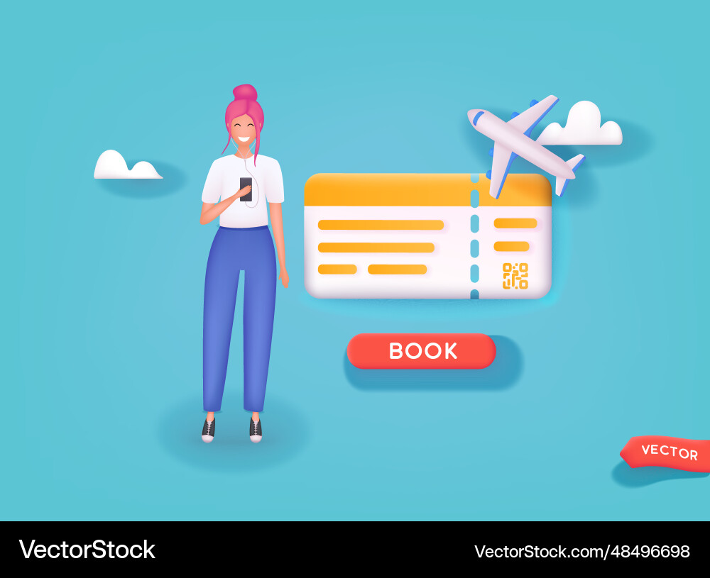 Online booking flight tickets concept on mobile Vector Image