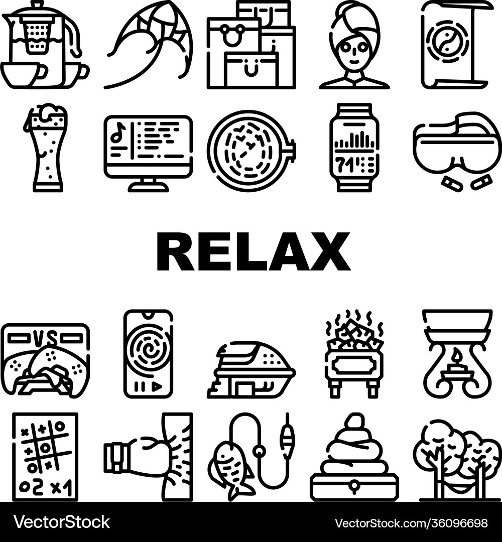 Relax therapy time collection icons set Royalty Free Vector