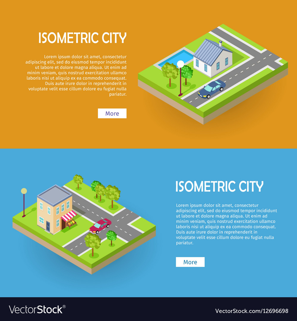 Set of isometric city web banners Royalty Free Vector Image
