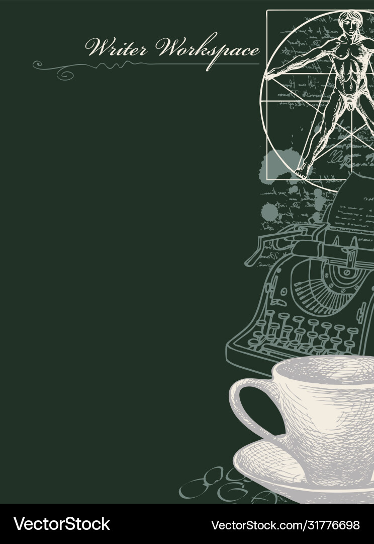 Writer workspace with sketches and place for text Vector Image
