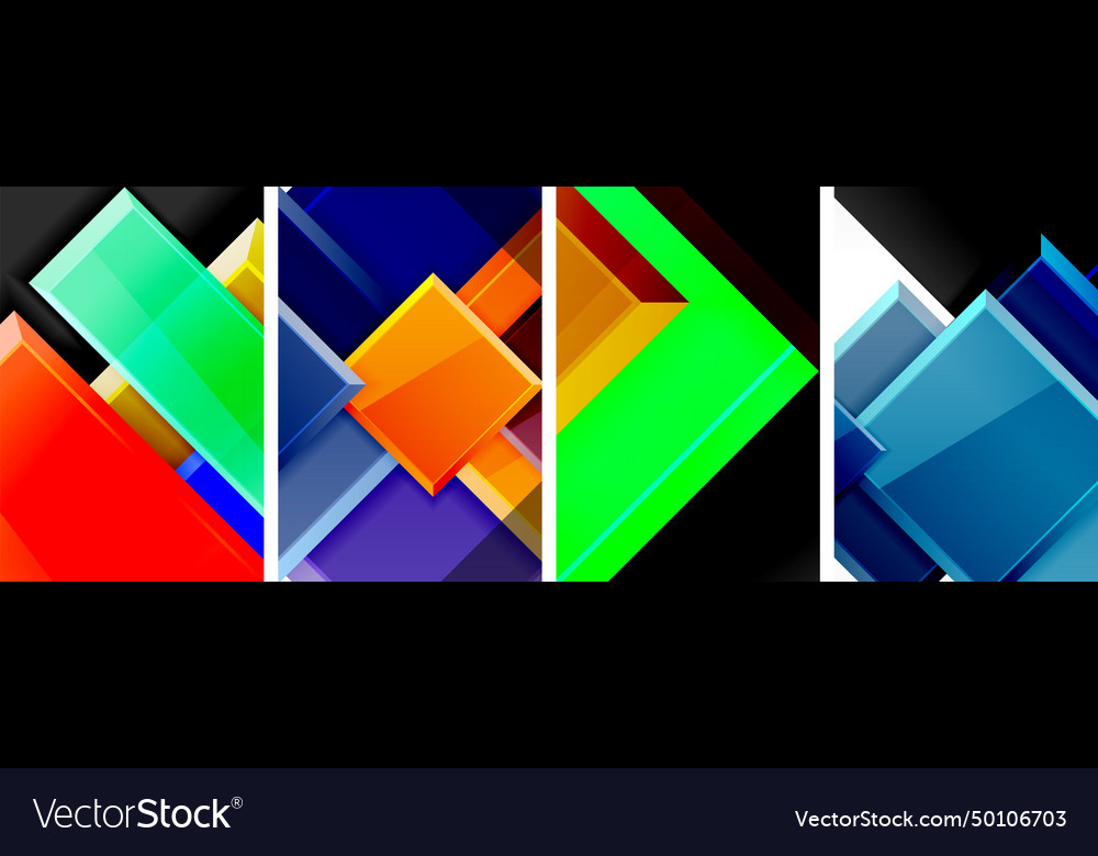 Color glass glossy square composition poster set Vector Image