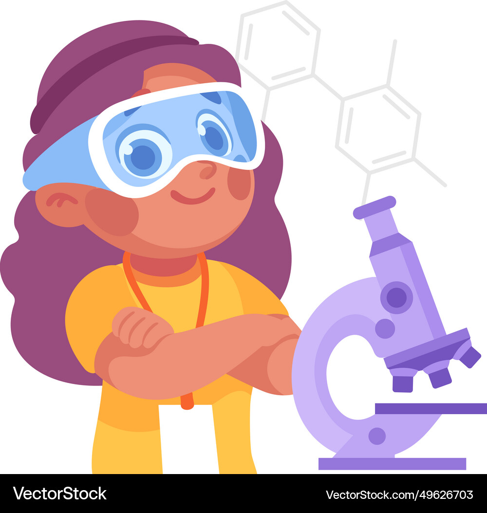 Cute girl at laboratory with microscope conduct Vector Image