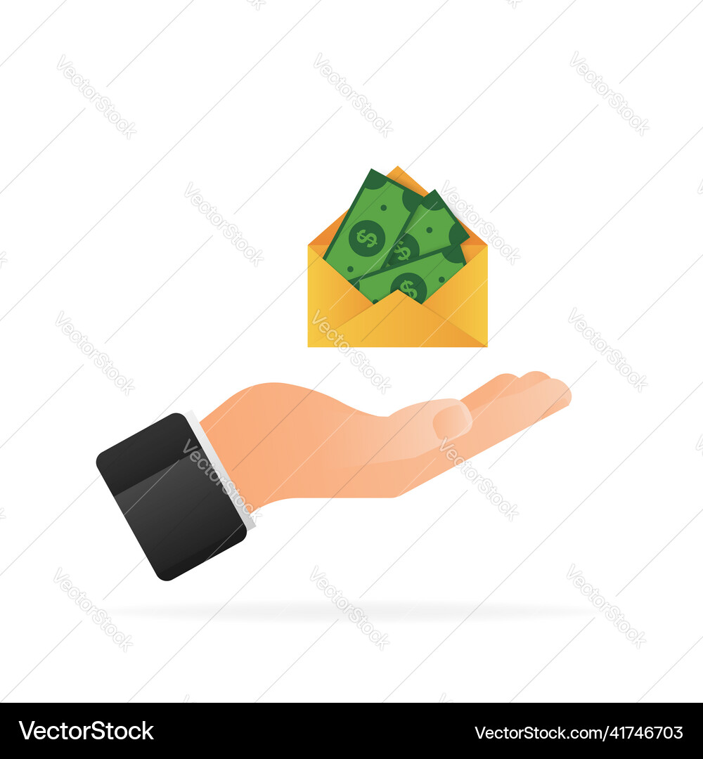 Money in envelope with hand flat style on white Vector Image