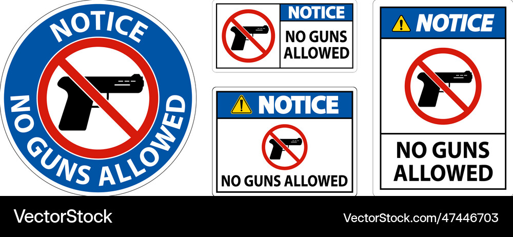 No gun rules sign notice guns allowed Royalty Free Vector