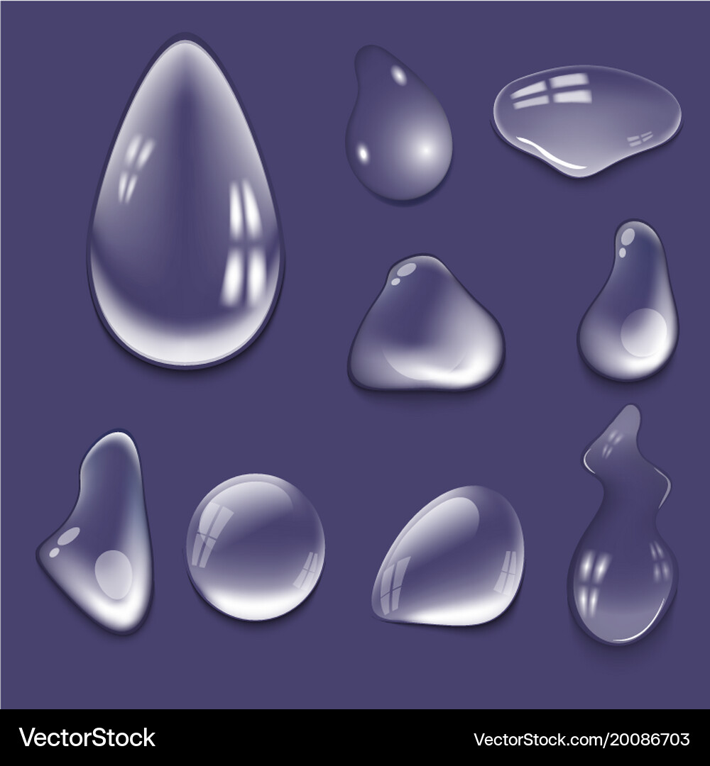 Realistic pure and transparent water drops set Vector Image