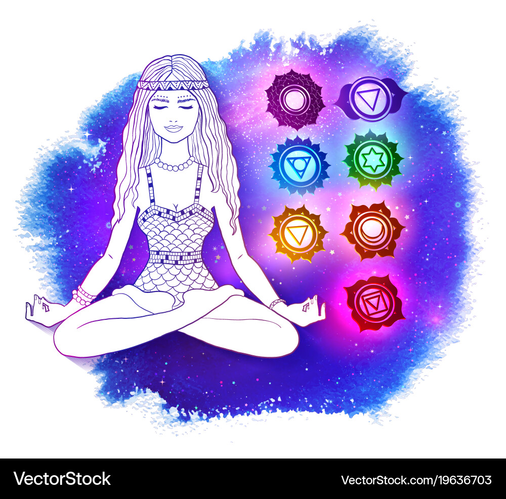 Woman in pose lotus on space background Royalty Free Vector