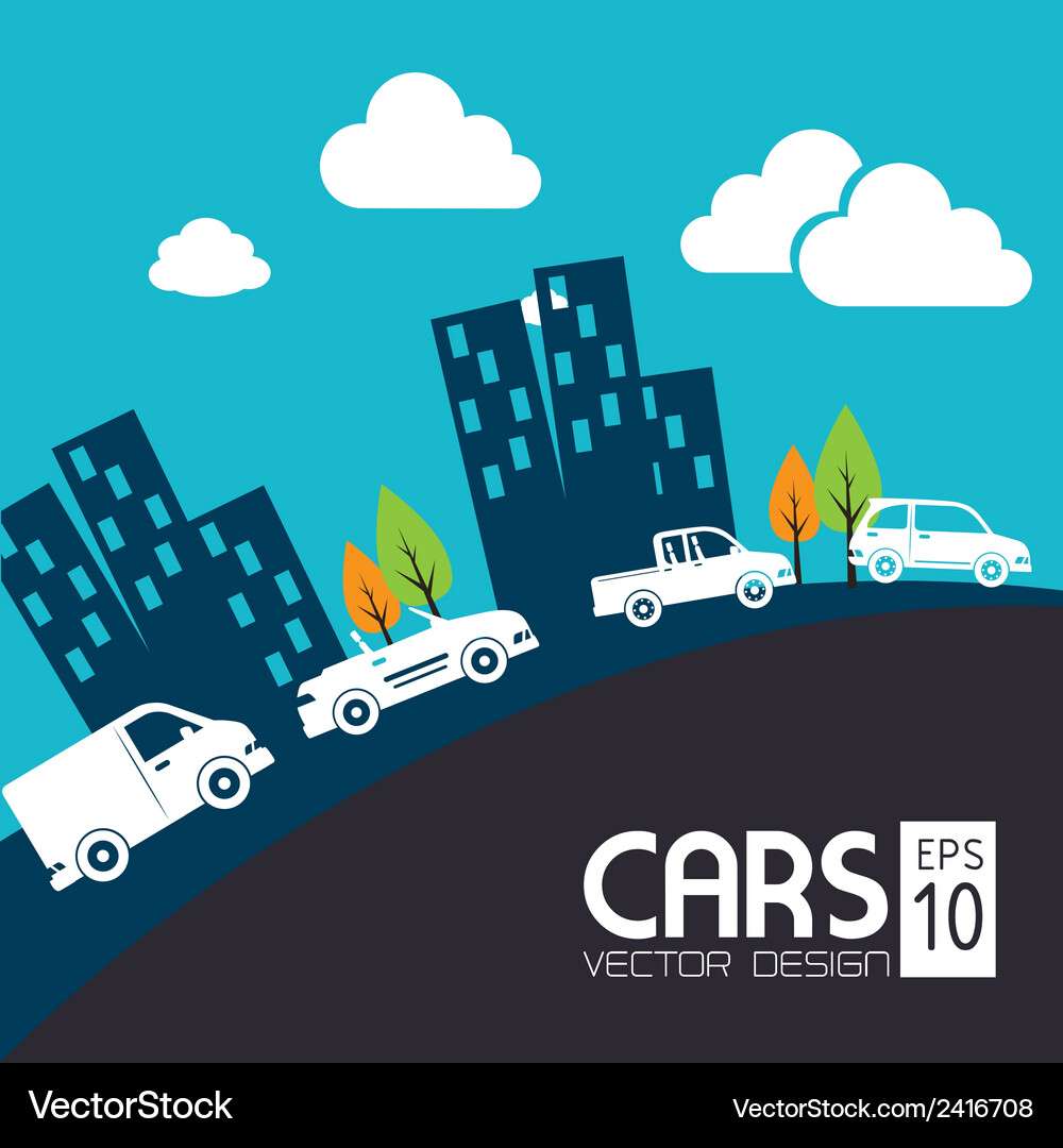 Car design over city landscape background Vector Image