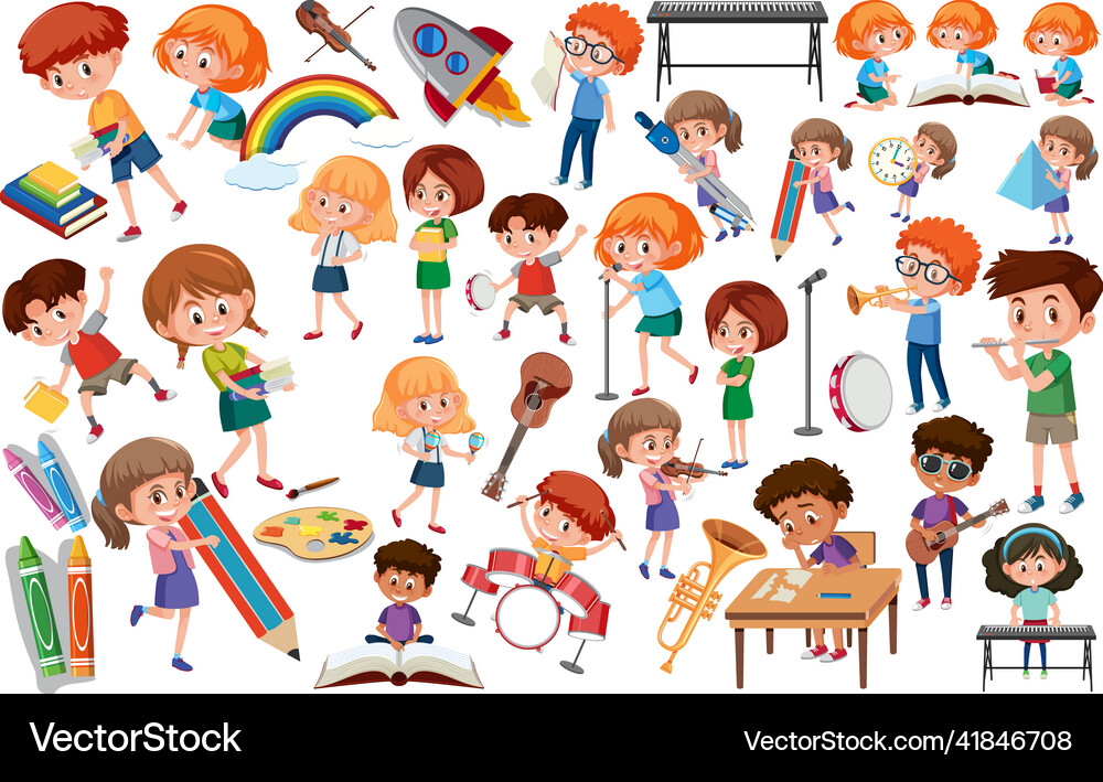 Collection of many kids doing different activities