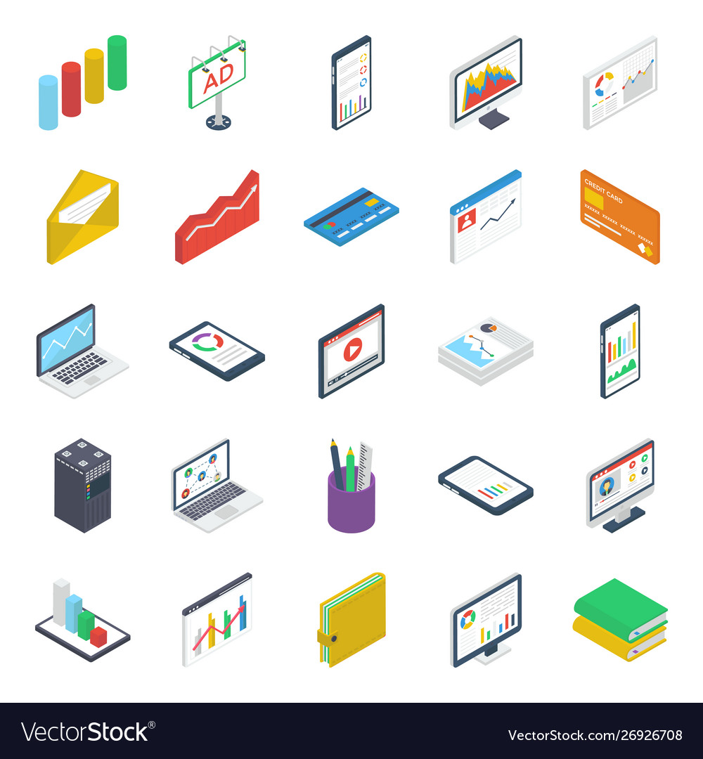 Data analytics isometric icons pack Royalty Free Vector