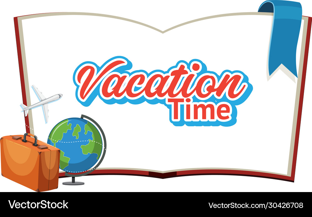 Font design for word vacation time with airplane Vector Image