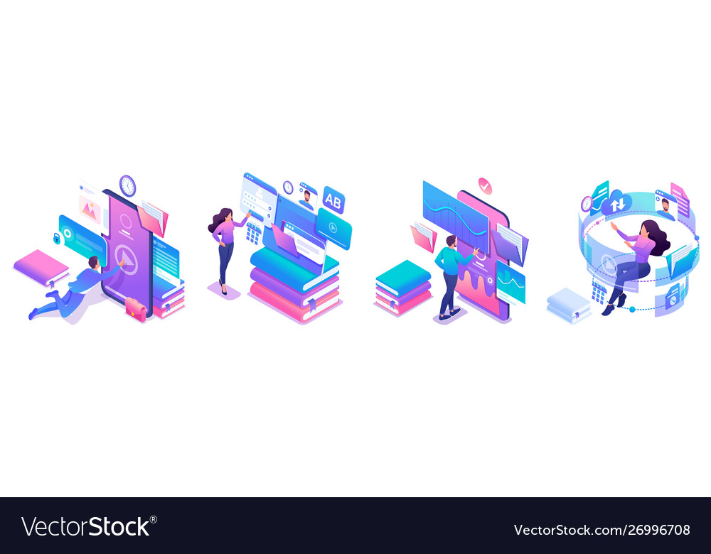 Isometric set bright concepts on topic Royalty Free Vector