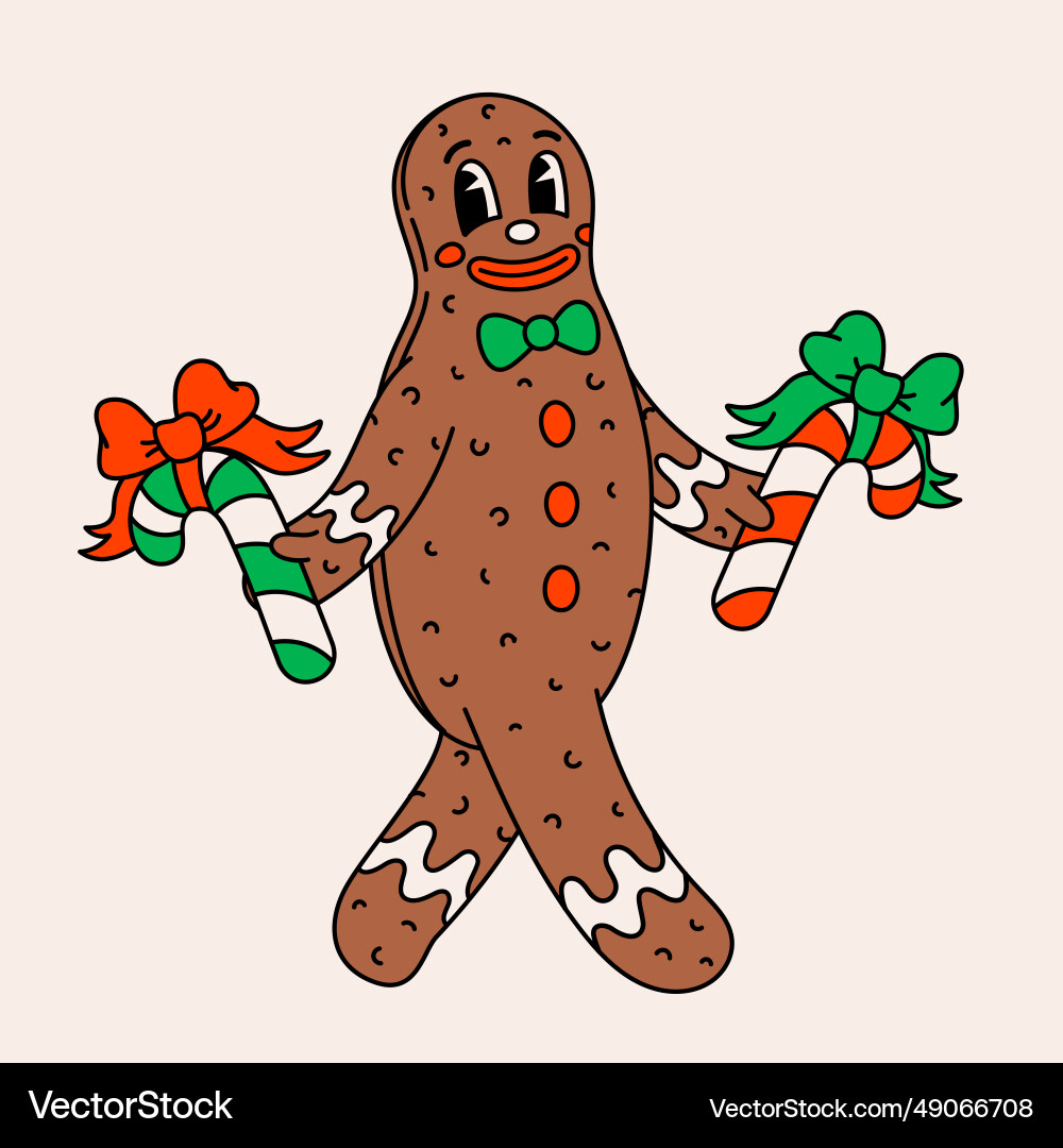Retro style cartoon christmas ginger bread man Vector Image