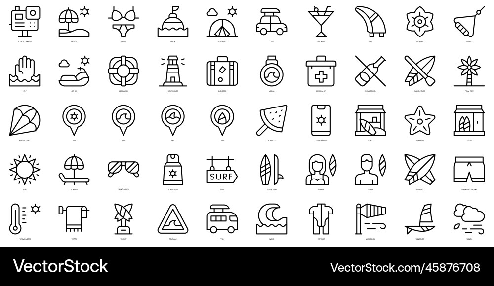 Set of thin line surfing icons Royalty Free Vector Image