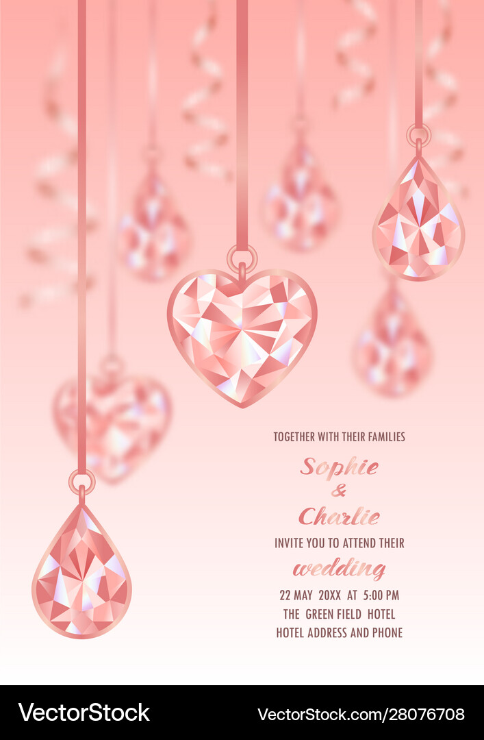 Wedding invitation whit pink diamond and blur Vector Image