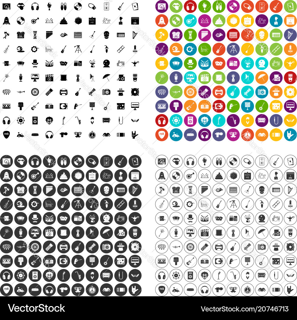 100 show business icons set variant Royalty Free Vector