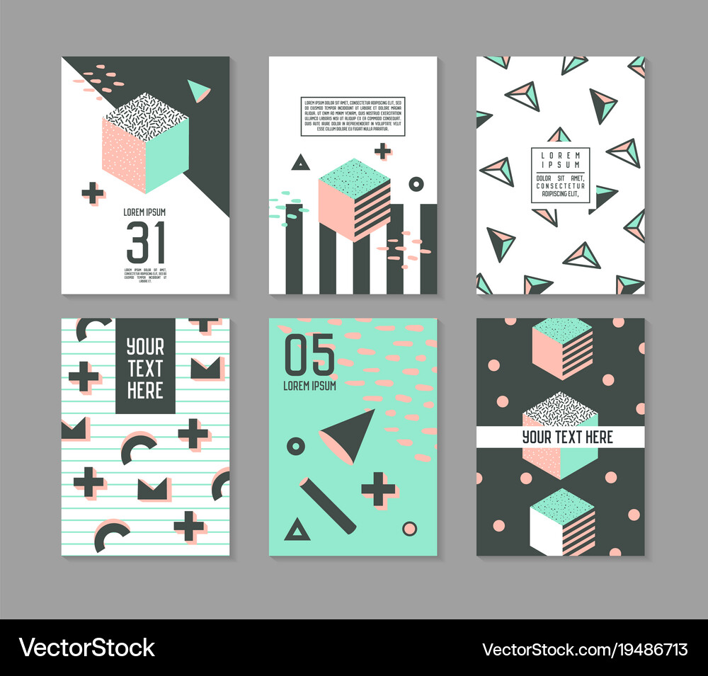80s Memphis Style Geometric Poster Set Royalty Free Vector