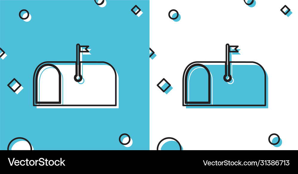 Black mail box icon isolated on blue and white Vector Image