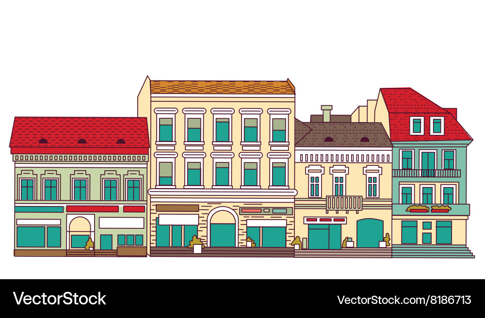 Color abstract old buildings city isolate on white