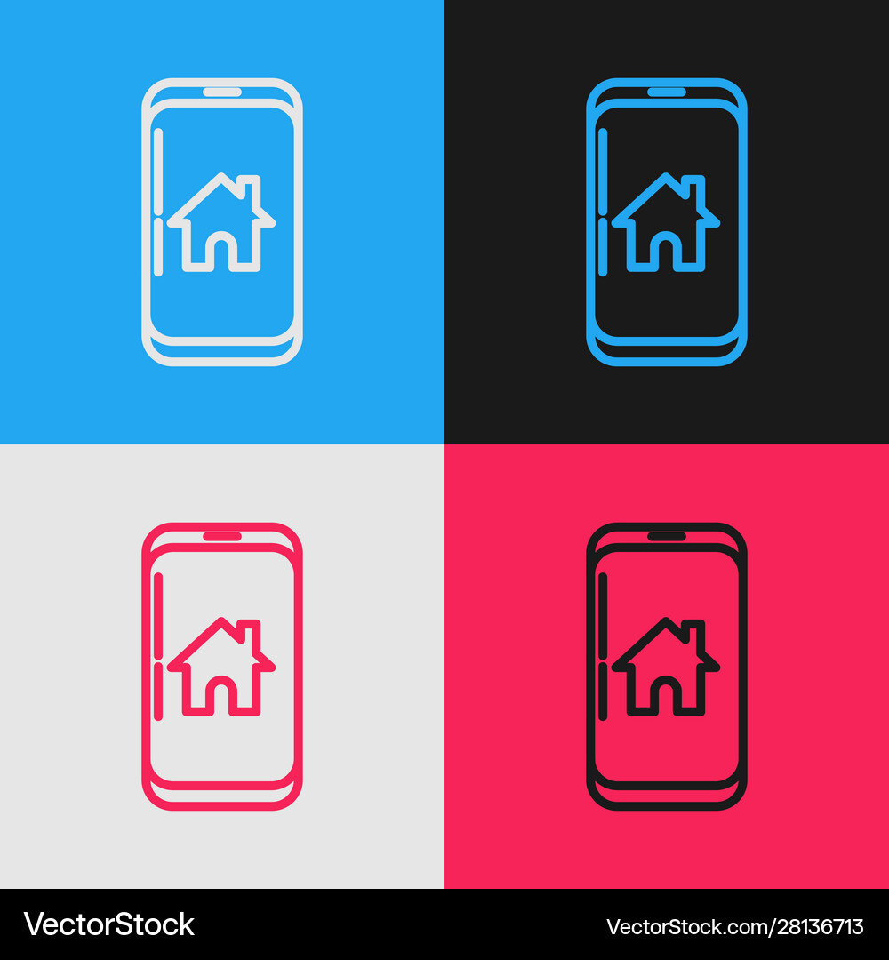 Color line mobile phone with smart home icon Vector Image