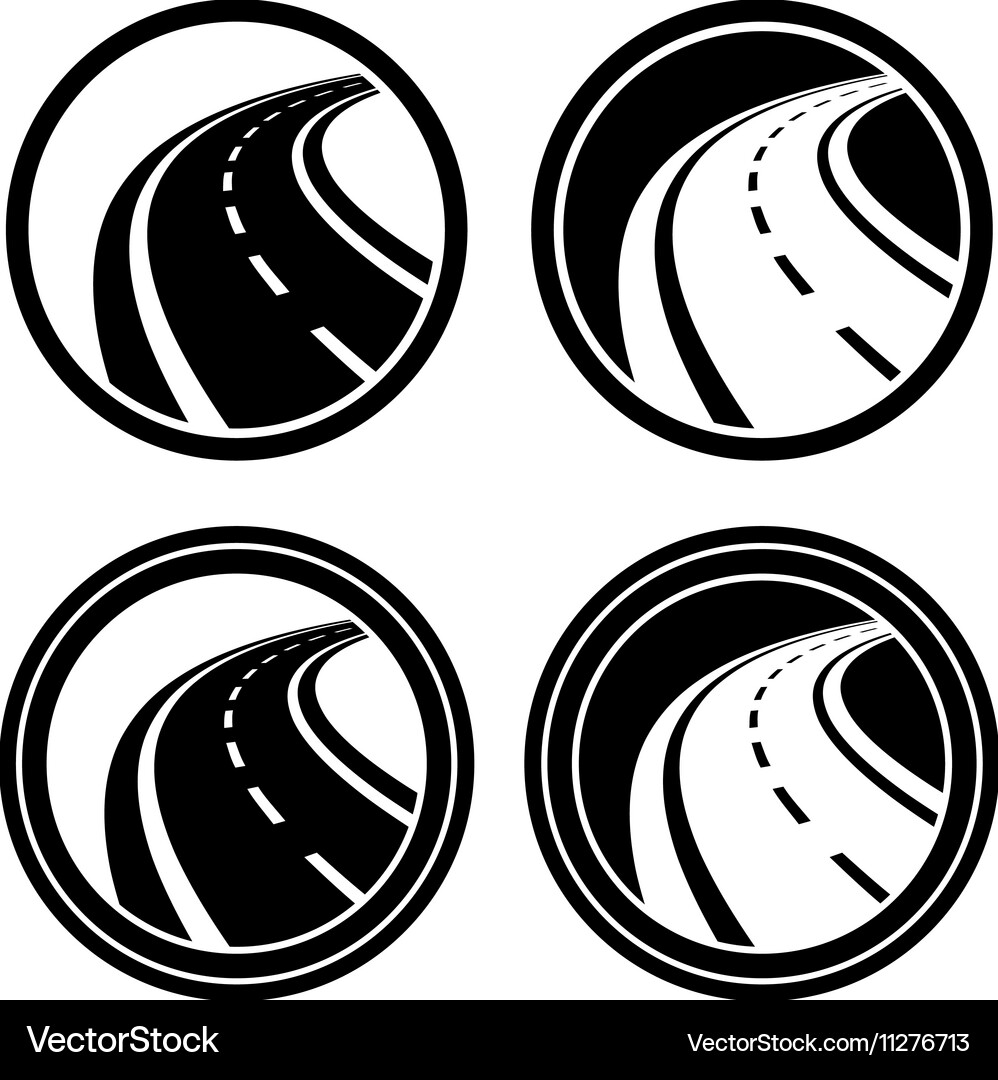 Curved asphalt road black symbol Royalty Free Vector Image